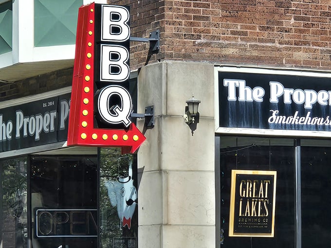 That BBQ sign knows exactly what it's doing – luring unsuspecting pedestrians into a meat coma they'll never regret.