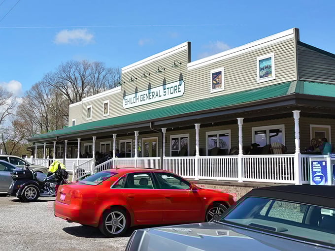 The classic country store facade of Shiloh General Store stands proudly against the North Carolina sky, promising treasures that chain stores can't deliver.