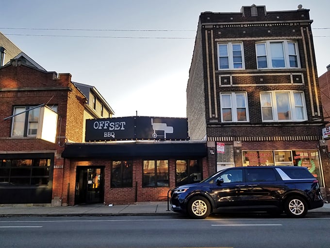 The evening glow bathes Offset BBQ in urban charm – like finding a secret clubhouse where the password is "brisket" and everyone's welcome.