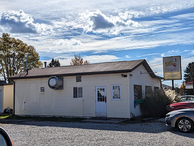 The unassuming exterior of Early Birds Breakfast in St. Louisville might not stop traffic, but locals know this modest building houses breakfast magic worth seeking out.
