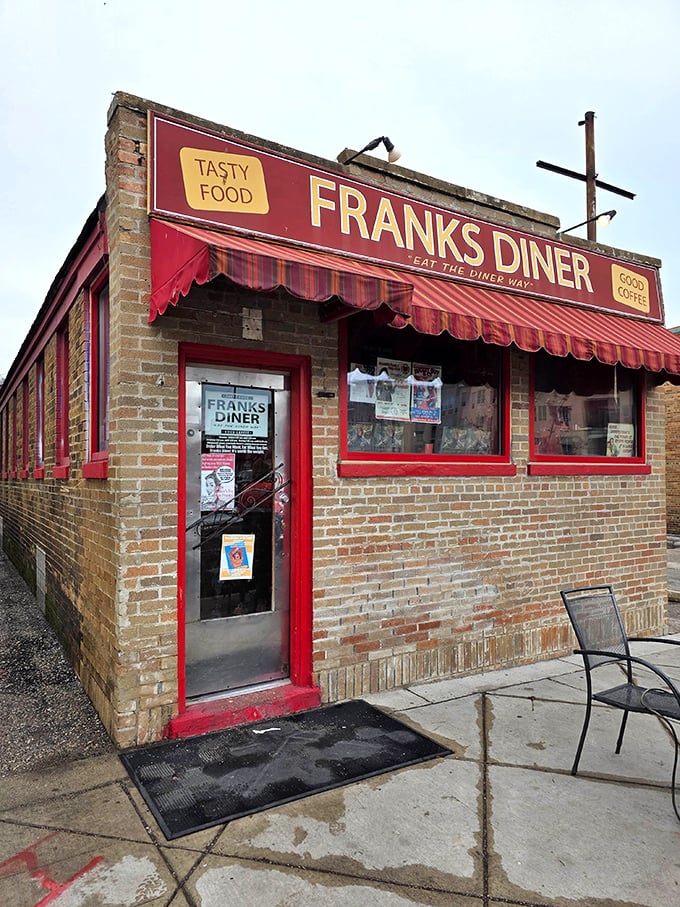 The iconic red exterior of Frank's Diner beckons hungry travelers like a culinary lighthouse on Kenosha's shore. "Tasty Food" isn't just a sign—it's a promise.