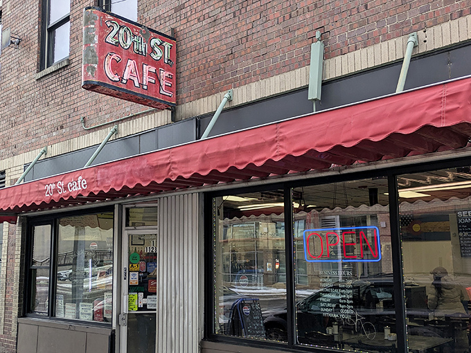 That weathered "20th St. Café" sign has witnessed decades of Denver history, beckoning hungry locals like a culinary lighthouse.