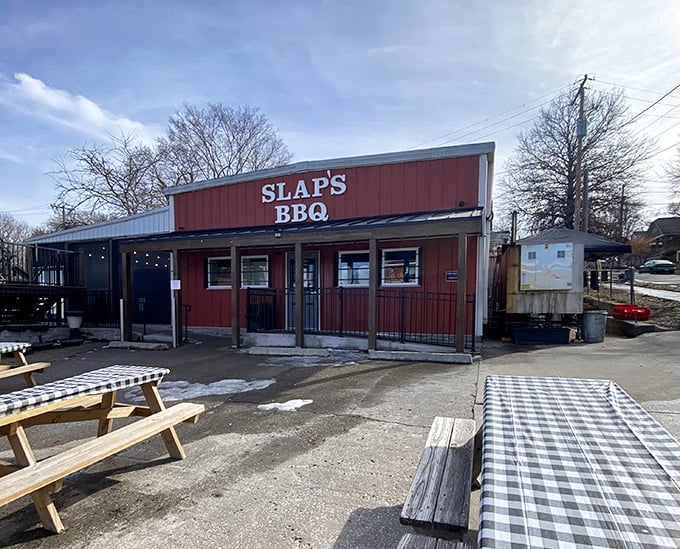 Winter can't keep the devoted away from Slap's iconic red building – barbecue this good creates its own warmth.