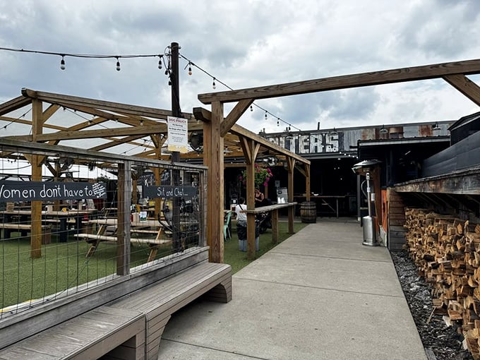 The outdoor dining area at Walter's feels like a backyard barbecue paradise, complete with string lights that transform evening meals into magical experiences.