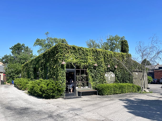 Nature's takeover never looked so inviting. This ivy-covered building in Columbus's Italian Village neighborhood promises something special inside its green embrace.