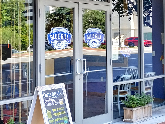 The unassuming storefront of Blue Gill Quality Foods beckons with a simplicity that whispers, "The real show is happening on your plate, not our facade."