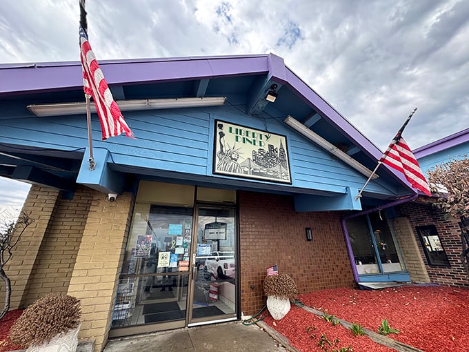 Where patriotism meets comfort food – Liberty Diner's welcoming entrance promises a slice of Americana with every meal.