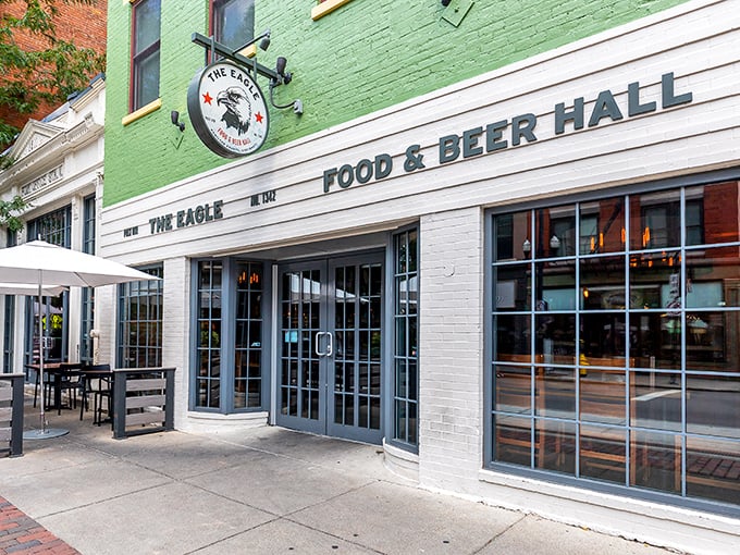 The mint-green facade of The Eagle OTR stands out on Vine Street like a beacon for hungry souls seeking fried chicken salvation.