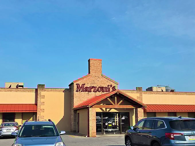 From the parking lot, Marzoni's promises what every road-weary traveler hopes for: good food, cold beer, and zero pretension. The kind of place where hunger meets its match.