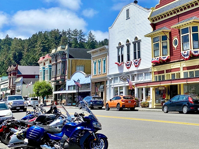 Main Street magic in Fortuna, where parking spots are plentiful and the pace is refreshingly human. Small-town California at its most authentic.