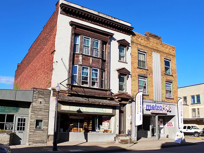 Historic storefronts along Coraopolis's main street showcase the town's architectural character, where local businesses thrive in century-old buildings.