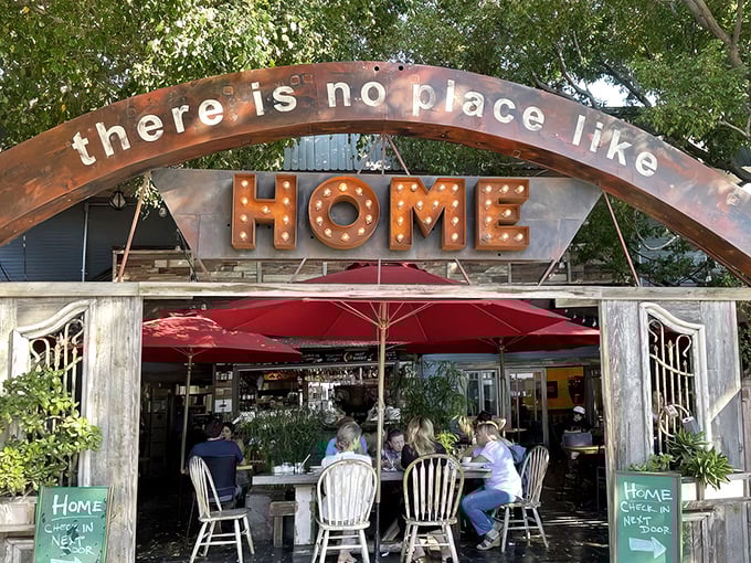The entrance says it all – "there is no place like HOME" – complete with ruby-red umbrellas that would make Dorothy from Kansas feel right at home.