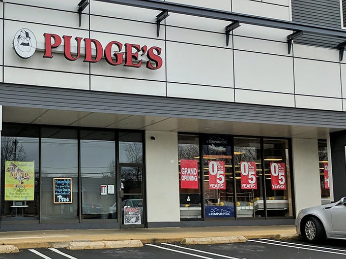 The unassuming storefront that houses sandwich greatness. Like finding a Picasso at a yard sale, Pudge's exterior promises little but delivers everything.