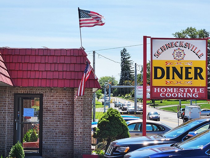 Where the stars and stripes wave proudly over a temple of homestyle cooking. This isn't just a meal stop—it's a Pennsylvania institution.