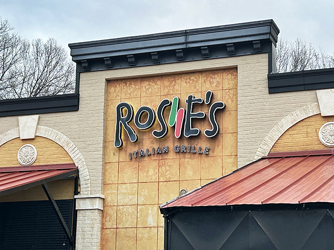 The iconic Rosie's sign welcomes hungry travelers like a beacon of culinary hope. Those Italian flag colors aren't just for show—they're a promise of authenticity.