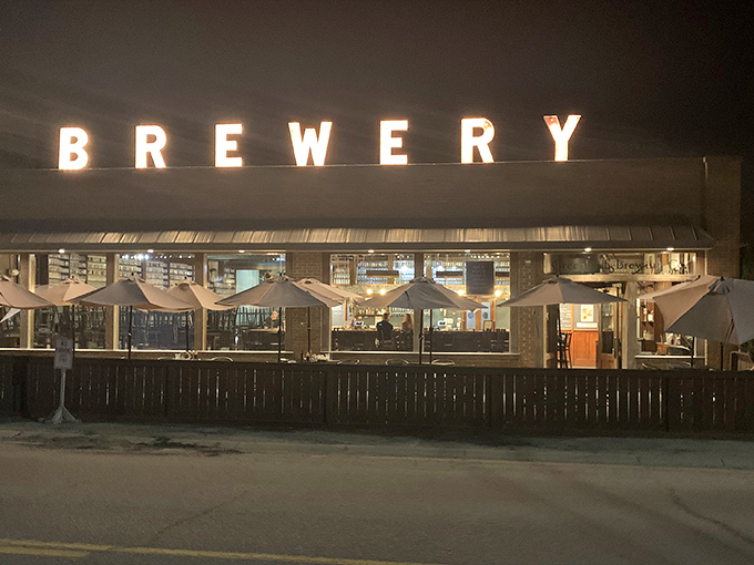 The unassuming brick façade of Greenbush Brewing Co. stands like a beacon for hungry travelers. That "BREWERY" sign isn't just decoration—it's a promise.