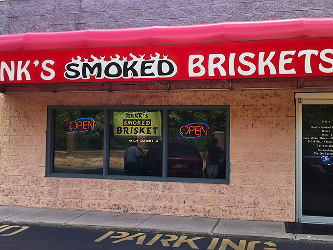 That red awning isn't just a sign – it's a beacon calling hungry souls to barbecue salvation.