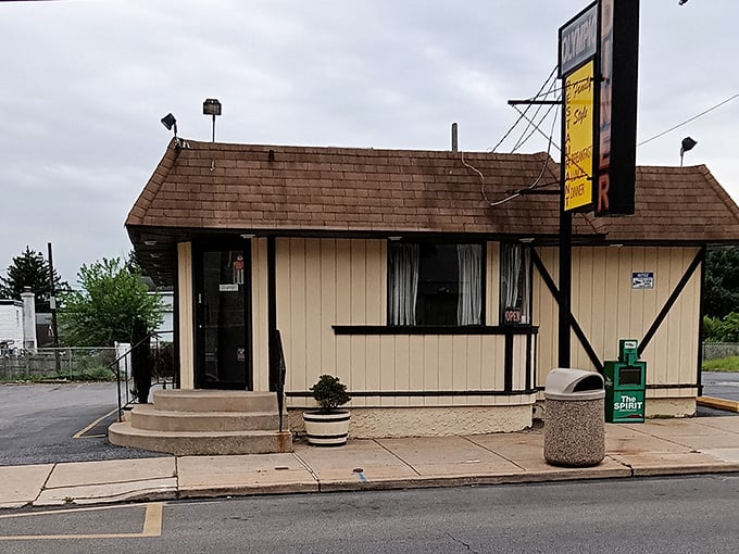 The unassuming exterior of Olympic Diner stands like a time capsule on Baltimore Pike, proving that culinary treasures often hide in plain sight.