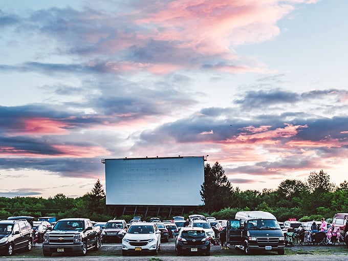 Twilight transforms the Mahoning Drive-In into a magical realm where memories are made under Pennsylvania's painted sky.