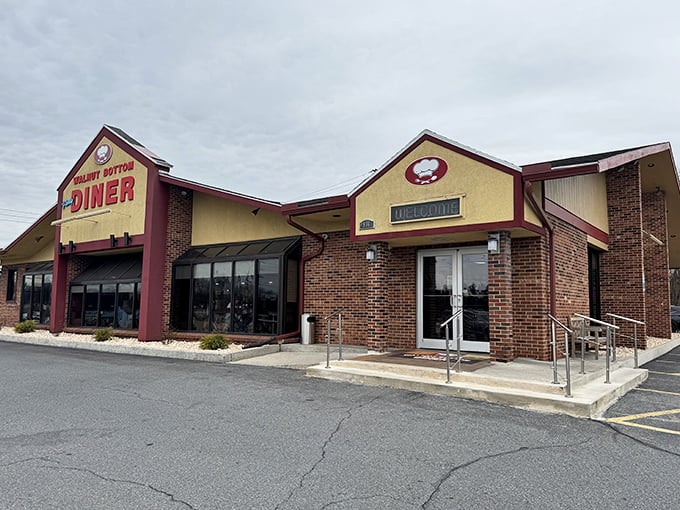 The classic red-trimmed exterior of Walnut Bottom Family Diner stands like a beacon of hope for hungry travelers. Pennsylvania's answer to the age-old question: "Where should we eat?"