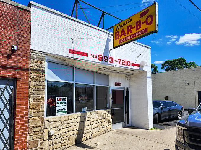 The iconic yellow and red sign beckons hungry travelers like a culinary lighthouse. Nunn's Bar-B-Que II doesn't need fancy frills when the food speaks this loudly