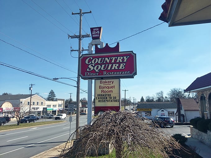 That iconic red sign has guided generations of Pennsylvanians to this Broomall landmark, where "Open 24 Hours" isn't just a schedule—it's a commitment to satisfying cravings around the clock.