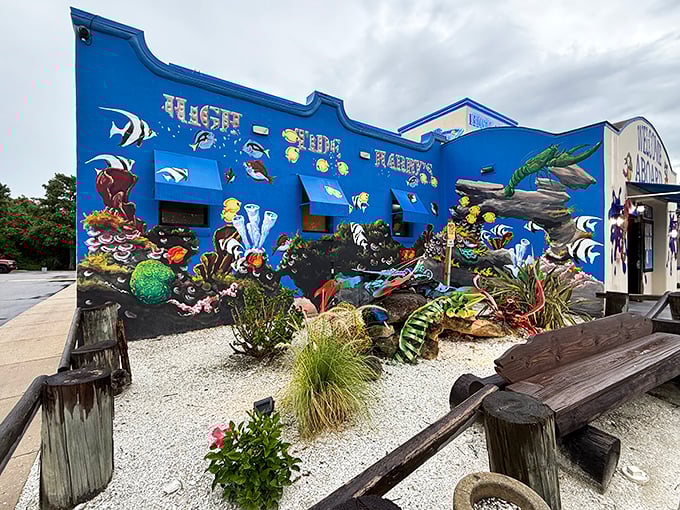 The blue facade of High Tide Harry's proudly announces "WHERE LOCALS EAT" – the Florida equivalent of a Michelin star and the first clue you've found seafood gold.