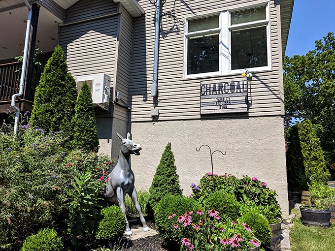 The unassuming exterior of Charcoal BYOB proves once again that culinary treasures often hide in plain sight. Stairway to heaven? Perhaps.