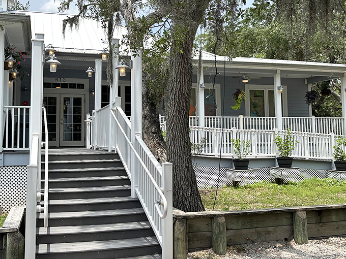 The classic Florida cracker-style exterior of Aunt Kate's welcomes you like an old friend who happens to have the best seafood in town.