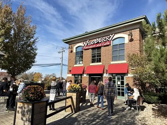 The breakfast pilgrimage begins here! Wildberry's brick exterior with cheerful red awnings stands like a beacon of hope for the morning-hungry masses of Schaumburg.