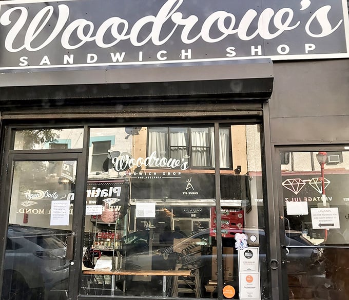 The unassuming storefront that houses sandwich greatness. Woodrow's sleek black exterior with crisp white lettering is Philadelphia's version of a culinary speakeasy.