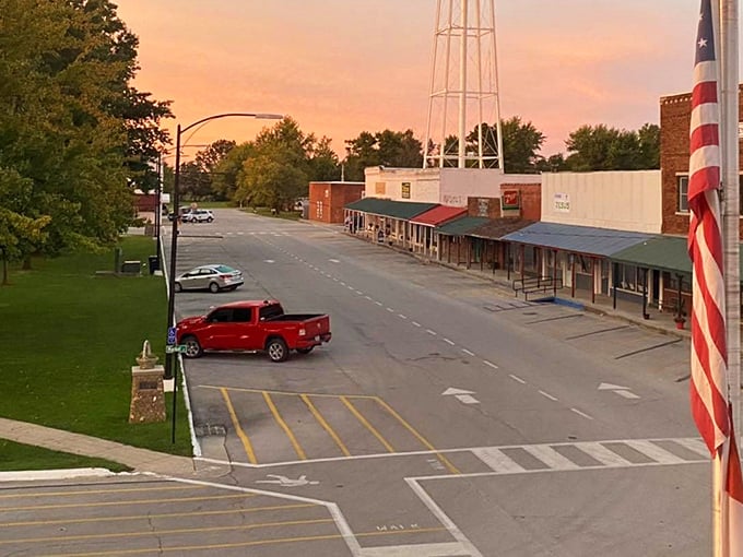 Seymour's Main Street captures that quintessential small-town America vibe where the sunset paints the buildings in golden hues that no Instagram filter could improve.