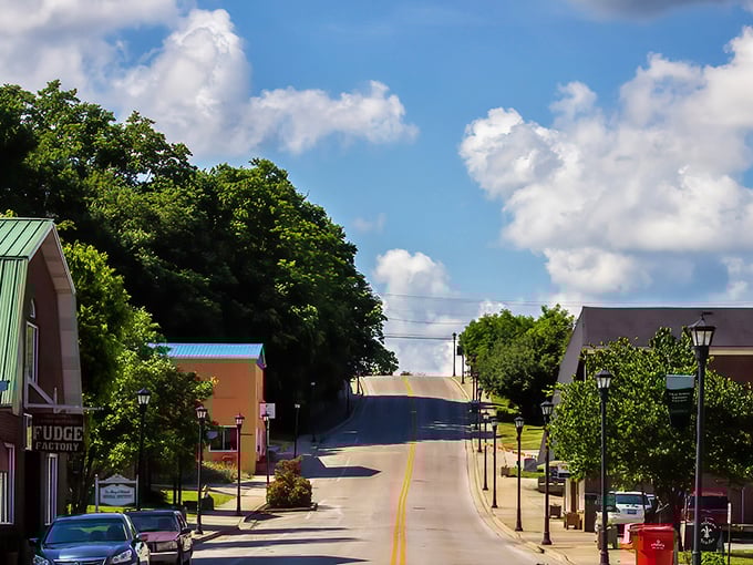 Berea's main street stretches toward rolling hills like an invitation to slow down. Small-town charm with big-time views—no traffic jams required.
