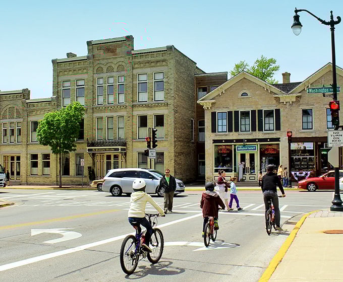 Cedarburg's downtown isn't just preserved—it's thriving. Cyclists and pedestrians share streets where limestone buildings have witnessed generations of Wisconsin stories.