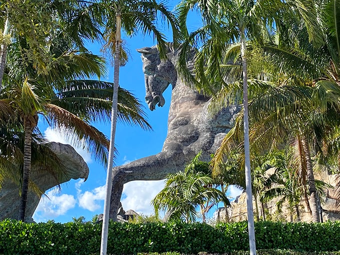 When mythology meets South Florida suburbs, you get this spectacular showdown frozen in bronze forever.