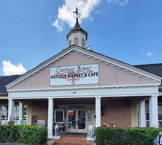 That iconic white sign with its elegant lettering promises what lies within – a wonderland of antiques and comfort food that's been delighting Jackson locals for years.