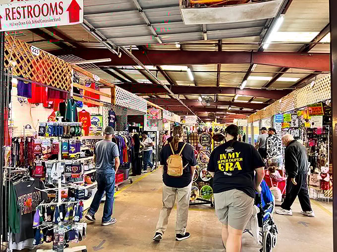 Shoppers navigate the bustling indoor aisles of Oldsmar Flea Market, where treasures await around every corner. The ultimate Florida bargain hunter's paradise.