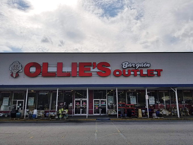 The iconic red Ollie's sign beckons bargain hunters like a lighthouse for the fiscally responsible. Good deals await inside!