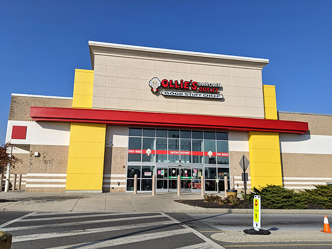 Another angle of retail paradise – Ollie's bold exterior practically screams "your wallet is safe with us" while your shopping cart has other plans.