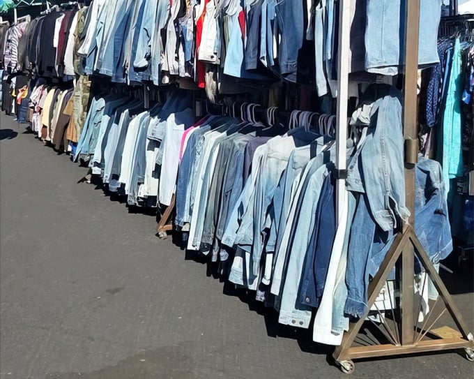 Denim heaven awaits! Rows of perfectly faded jean jackets tell stories their new counterparts could only dream of fabricating.