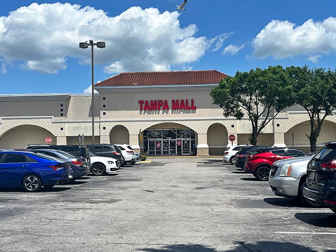 Florida sunshine illuminates the entrance to this retail labyrinth, where shopping adventures await behind those modest doors.