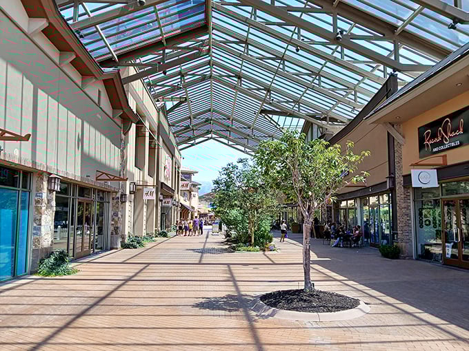 The mall's airy design brings the outdoors in, with trees and natural light creating a shopping atmosphere that won't make you feel like you're missing Utah's famous blue skies.