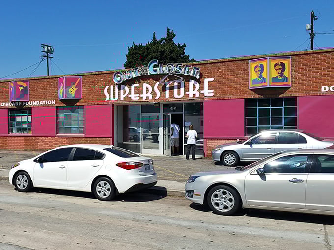 Like a mid-century postcard come to life, the vibrant exterior showcases the store's playful personality against a perfect California blue sky.