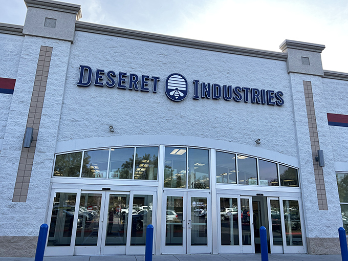 The gleaming white facade of Deseret Industries in Fontana promises treasure hunting without the financial hangover that follows most retail therapy sessions.