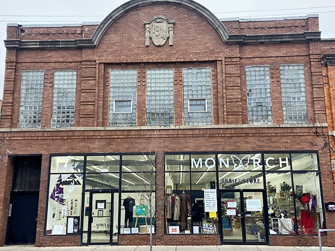 The historic brick façade of Monarch Thrift Shop stands proudly on a Chicago street, its vintage charm promising treasures within. The butterfly has landed, and so should you.