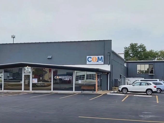 The modern storefront beckons treasure hunters with promises of unexpected discoveries behind those welcoming glass doors.