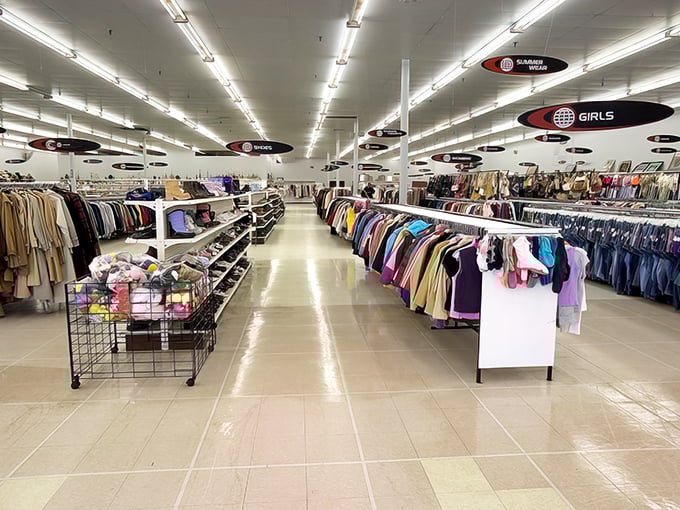 The clothing section alone could outfit a small town. Color-coded racks make the treasure hunt slightly less overwhelming—but only slightly!