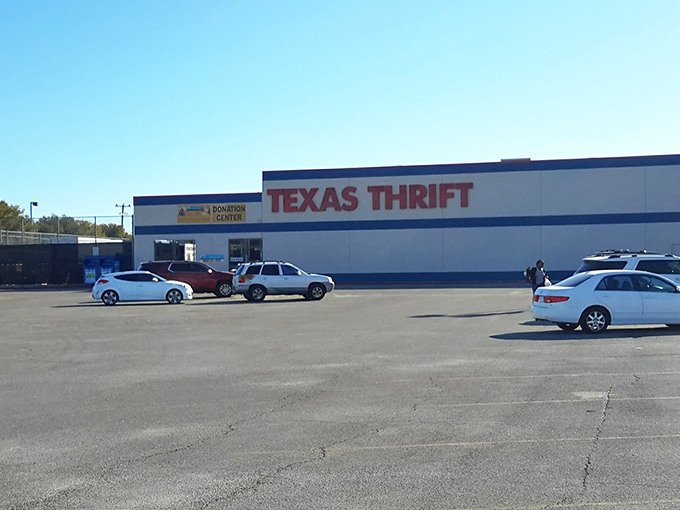 The unassuming exterior of Texas Thrift belies the wonderland of secondhand treasures waiting inside. Like a retail TARDIS—bigger on the inside than physics should allow.