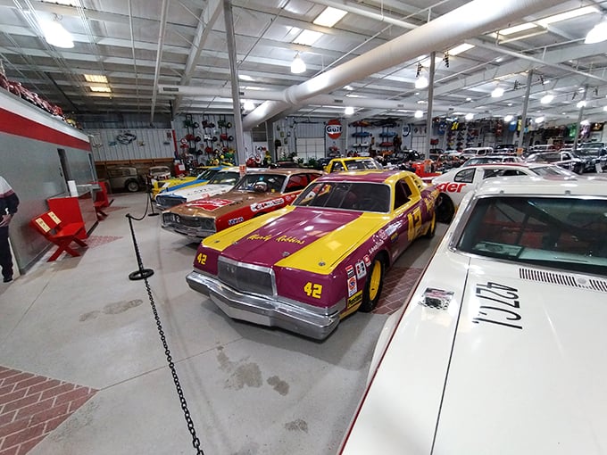 Look at this automotive wonderland – row after row of racing legends just waiting to tell their stories.