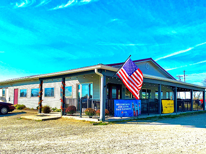 Blue skies and great eats—73 Grill's welcoming porch invites you to sit a spell after conquering their legendary Italian sub.